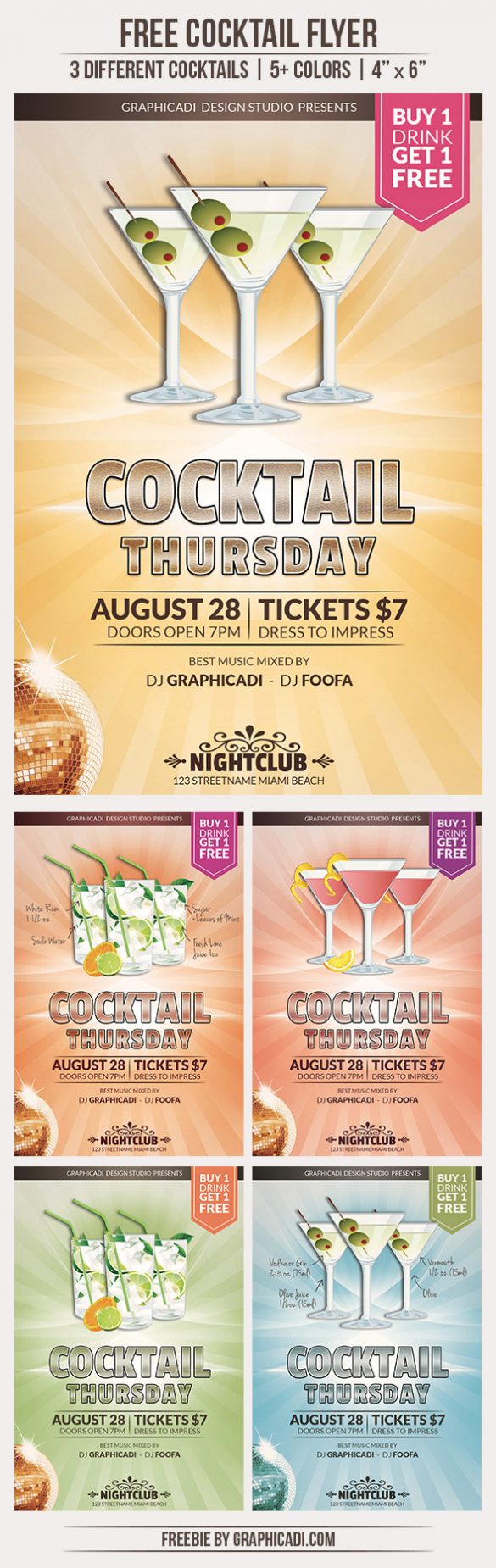 Free Cocktail Flyer Template for Photoshop - Graphicadi