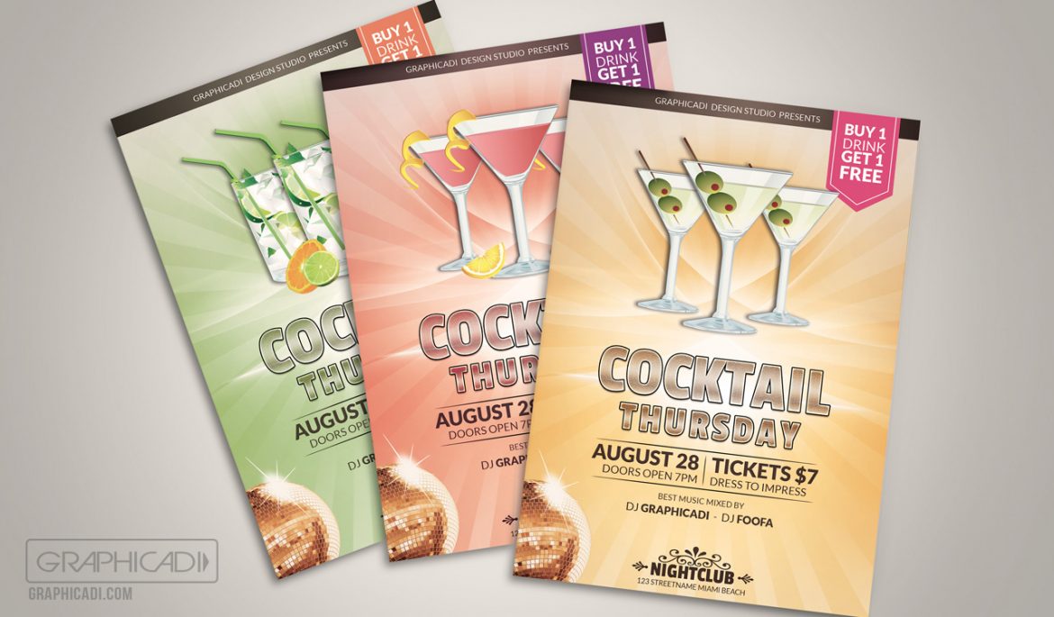Free Cocktail Flyer Template for Photoshop - Graphicadi